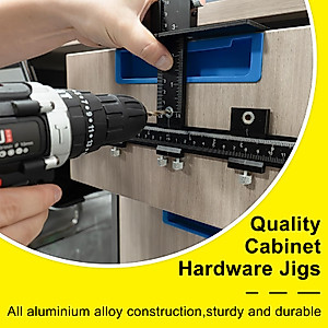 DOCXCDO Cabinet Hardware Jig, Aluminum Cabinet Handle Jig for Handles Pulls Knobs, Cabinet Pull Jig with Automatic Center Punch, Hardware Jig for Door Drawer Woodworking