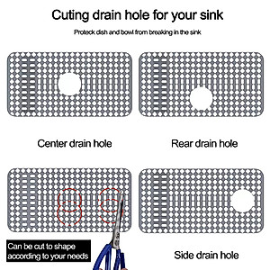28.2''x14.2'' Silicone Sink Protector for Kitchen Sink, No-Slip Sink Grid Accessories Heat Resistant Kitchen Sink Mat for Bottom of Stainless Steel/Porcelain Sink,Rear Drain