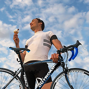 PanAme 21 Speed Road Bike with Light Aluminum Alloy Frame, 700C Wheel Commuter Bicycle with Dual V Brakes, 26” Faster Racing Bike for Men and Women, Triathlon Bike for Adult (FT-Blue)