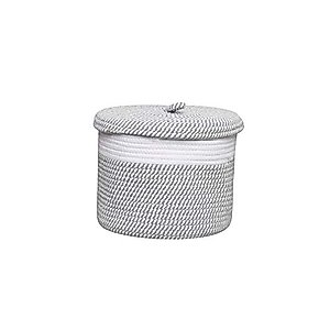 S Size Grey Cotton Rope Basket with Lid Mini Woven Basket Cute Toy Storage Basket Towel Storage Little Organizer Woven Basket Living Room Nursery Storage Basket Small Grey Woven Basket for Storage