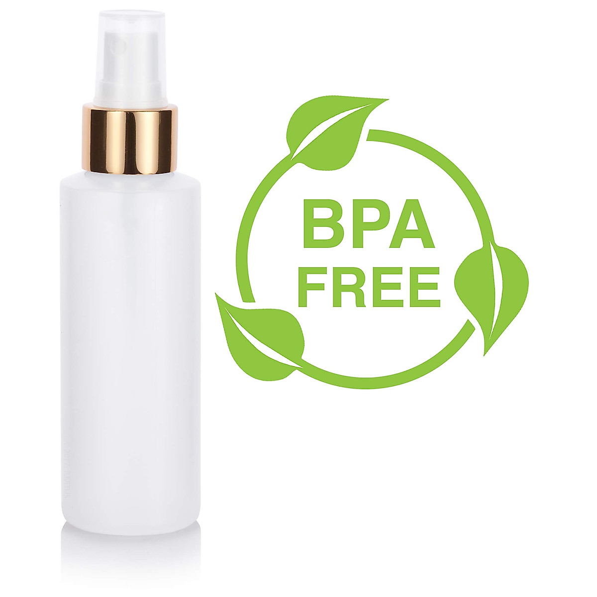 Clear Natural Refillable Plastic Squeeze Bottle with Gold Fine Mist Sprayer - 4 oz Set (6 pack) + Labels