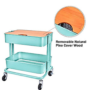 2-Tier Metal Utility Rolling Cart, Storage Side End Table with Cover Board