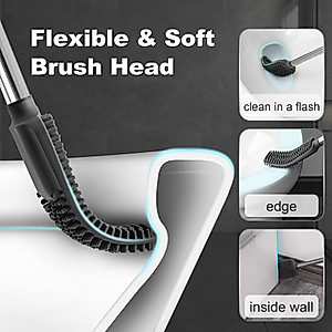 Bathroom Trash Can with Toilet Brush - 1.6 Gallon Slim Stainless Steel Garbage Can, Small Wastebasket for Bathroom, Office, Bedroom, Silicone Toilet Brush Included, White