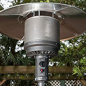 Fire Sense 62555 All Seasons Patio Heater With Wheels 46,000 BTU Output Piezo Ignition System Portable Outdoor Propane Heater Commercial Series Patio Heater - Hammered Platinum