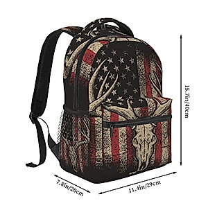 Juoritu American Flag Deer Backpacks, Laptop Backpacks for Travel Work Gifts, Lightweight Bookbags for Men and Women