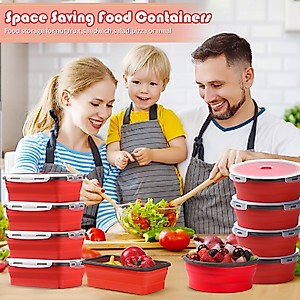 Dandat 10 Pcs 27 oz Large Silicone Collapsible Food Storage Containers with Airtight Lids Stacking Meal Lunch Containers for Kitchen, Travel, Microwave Freezer Dishwasher Safe(Grey, Red)