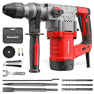 Rotary Hammer Drill, Revvstark 13 Amp 1-1/4 Inch SDS-Plus Heavy Duty Rotary Hammer Drill Powerful, Safety Clutch 4 Functions, Vibration Control Including Grease, Chisels, Drill Bits and Case