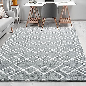Toneed Geometric Rug for Living Room Bedroom, 5 x 7 Feet Gray Shag Moroccan Area Rug Soft Low Pile Rug Modern Indoor Carpet for Dorm Nursery Kids Room Home Decor