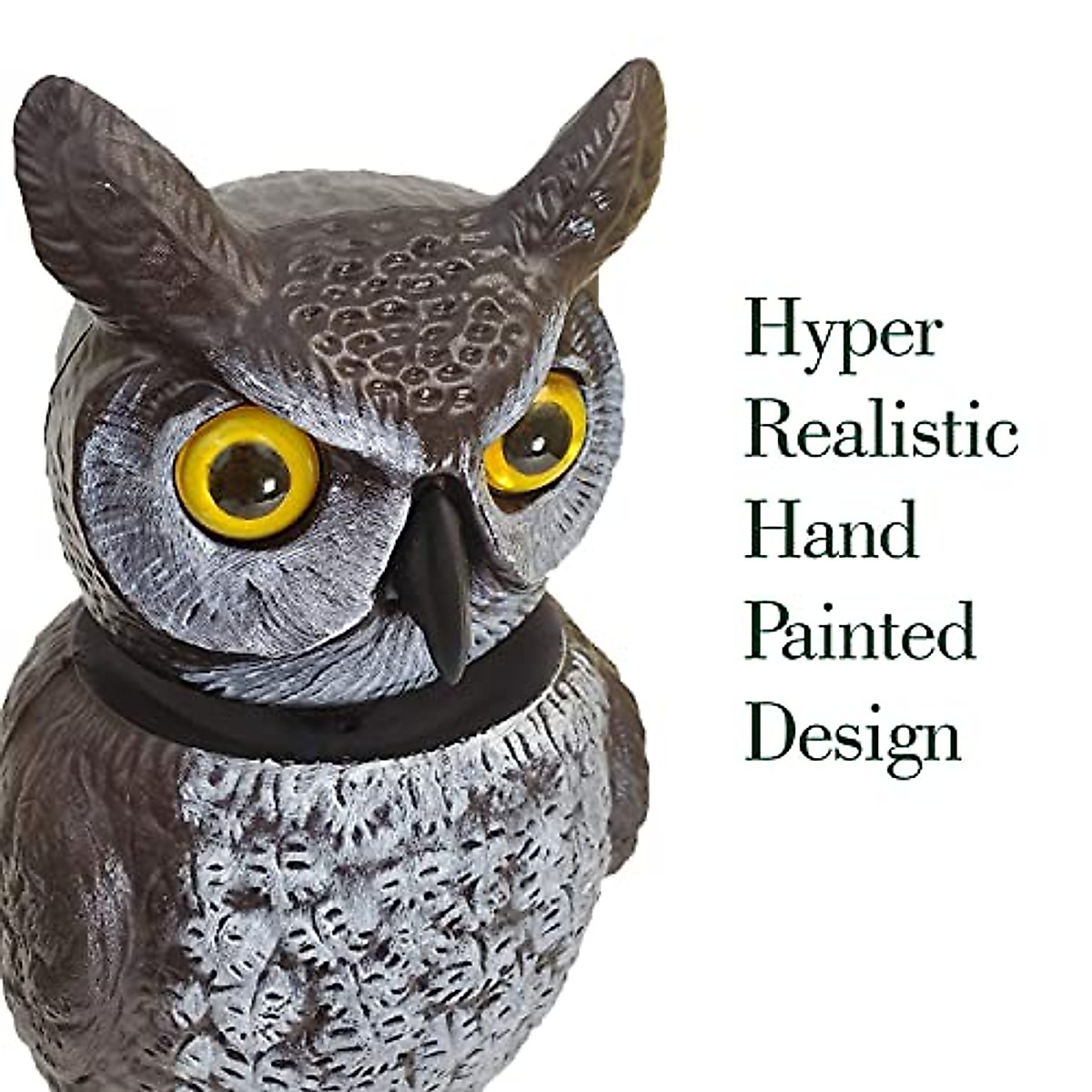 Dalen Fake Owl Decoy to Scare Birds Away from Gardens, Rooftops, and Patios - Scarecrow Provides Chemical-Free Pest Control - Safe and Humane, 18" 360º Rotating Head