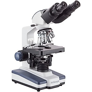 AmScope - 40X-2500X LED Lab Binocular Compound Microscope with 3D-Stage + 50pc Blank Slides + 100 Coverslips - B120C-50P100S