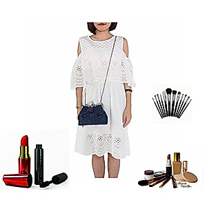 UBORSE Women's Embroidered Beaded Clutch Bag Sequin Evening Navy Blue Large Wedding Party Purse Vintage Bags