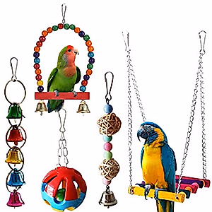 5 Pcs Bird Parrot Swing Toys - Hanging Bell Pet Bird Cage Hammock Climbing Ladder Bird Cage Toys for Budgerigar, Parakeet, Conure, Cockatiel, Mynah, Love Birds, Finches and Other Small to Medium Birds