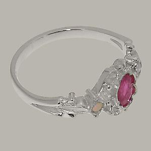 925 Sterling Silver Natural Ruby & Opal Womens Anniversary Ring - Size 7.5
