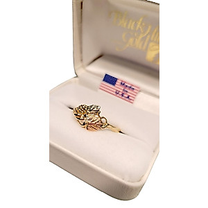 Heart Leaf Grape Cluster Ring, 10k Yellow Gold, 12k Green and Rose Gold Black Hills Gold Motif, Size 9.5