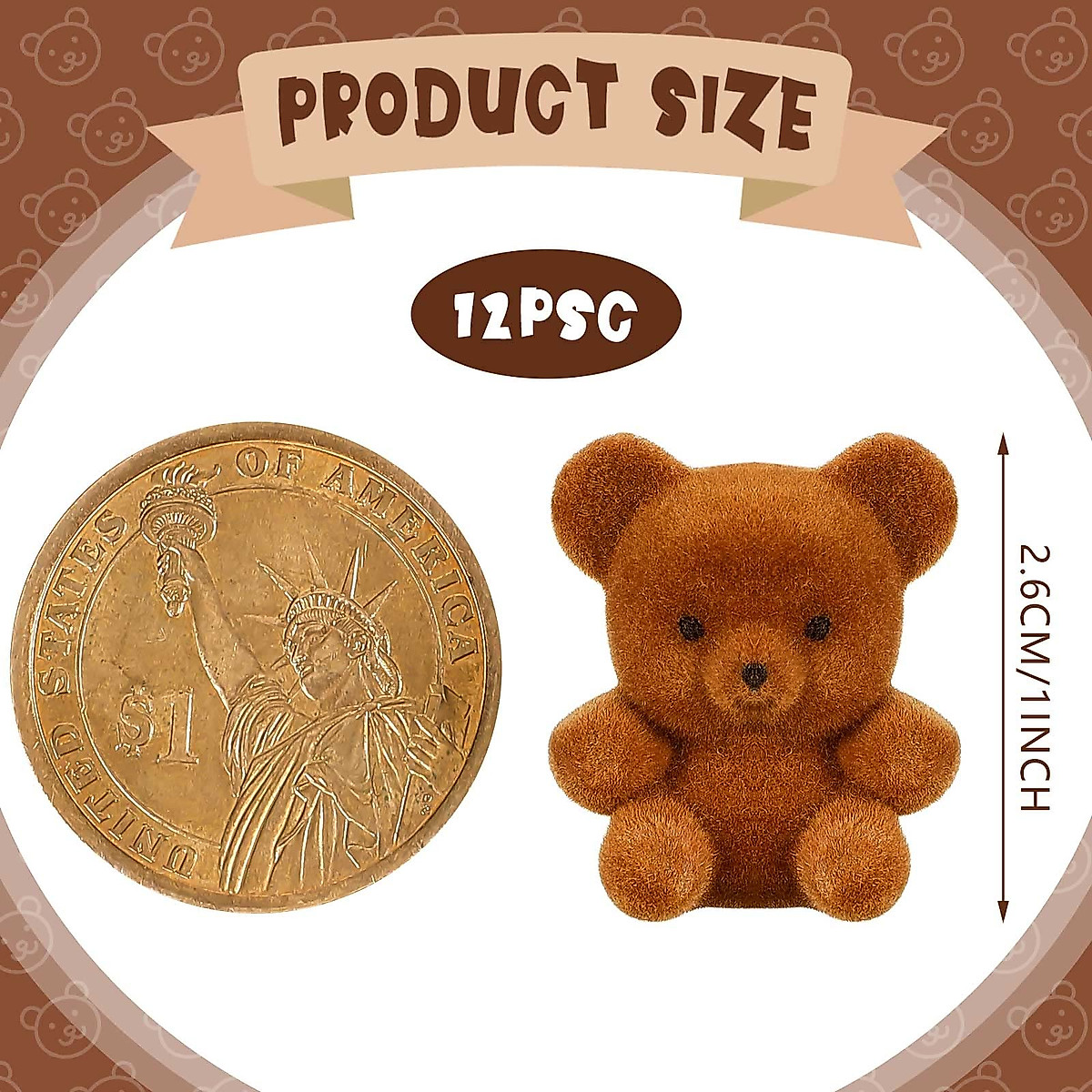 Hungdao 12pcs Valentine's Day Miniature Flocked Plush Mini Bear Stuffed Bear Decorations for Birthday Cake Wedding Decor Party Favor Supplies Bag Charm DIY Accessory 1 Inch (Brown, Light Brown)