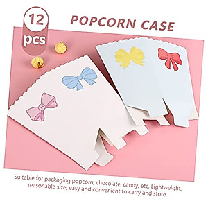 FELTECHELECTR 12pcs Popcorn Boxes Bow Popcorn Disposable Snack Containers Red Bows White Cardboard Sheets Theater Container Cup Popcorn Bucket Movie Theater Popcorn Boxes Popcorn Boxes for Party