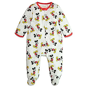 Disney Mickey Mouse Newborn Baby Boys 2 Pack Long Sleeve Sleep N' Play Coveralls White/Grey 0-3 Months