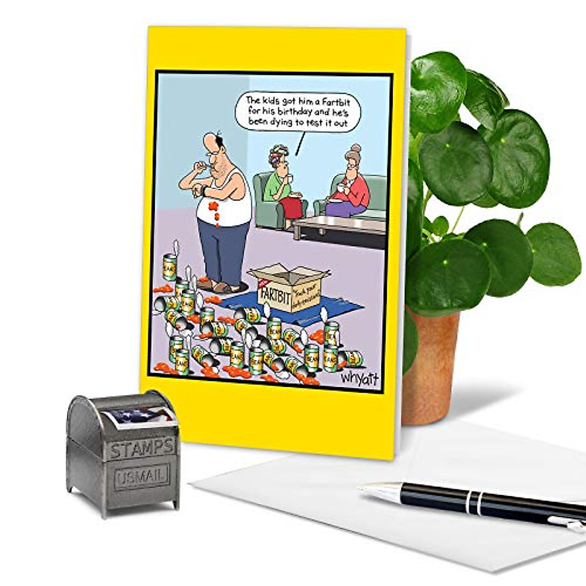 NobleWorks - 1 Cartoon Birthday Greeting Card Funny - Hilarious Bday Notecard with Envelope, Comic Humor Celebration - Fartbit C9323BDG