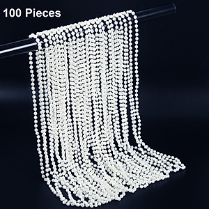 Hicarer 24 Pcs Fake Pearl Necklaces Bulk White Faux Bead Necklace Mardi Gras Beads Necklace for Wedding Bridal Birthday Party Decorations