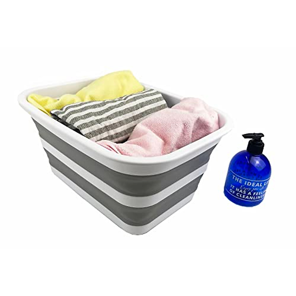 SAMMART 12L (3.17Gallon) Collapsible Tub - Portable Outdoor Picnic Tray - Portable Washing Basin - Space Saving Plastic Washtub (White/Grey)