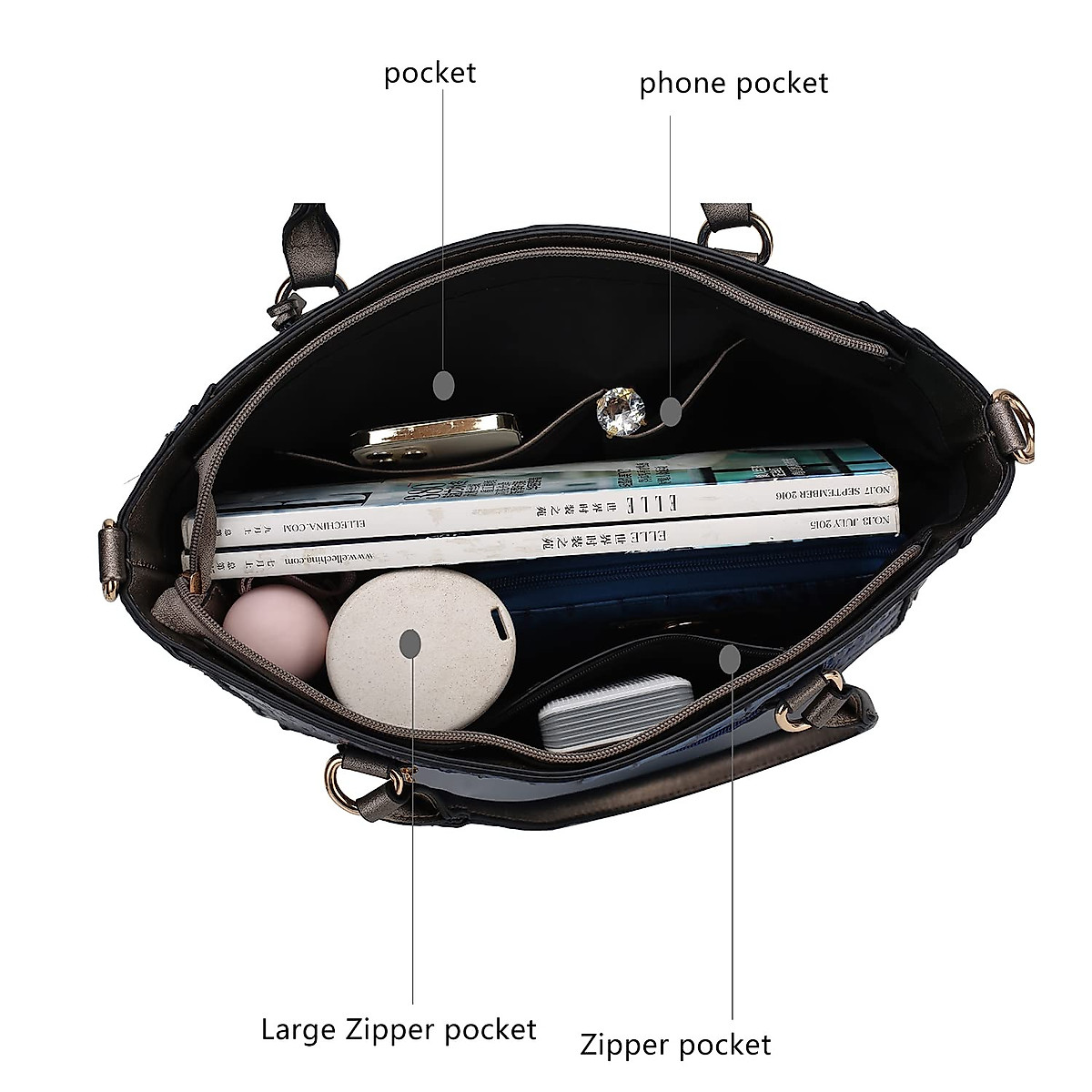 MKF Collection Satchel Bag for Women’s,Crocodile Embossed Vegan leather Crossbody Tote Handbag Top-Handle Purse Cognac Brown by Mia k