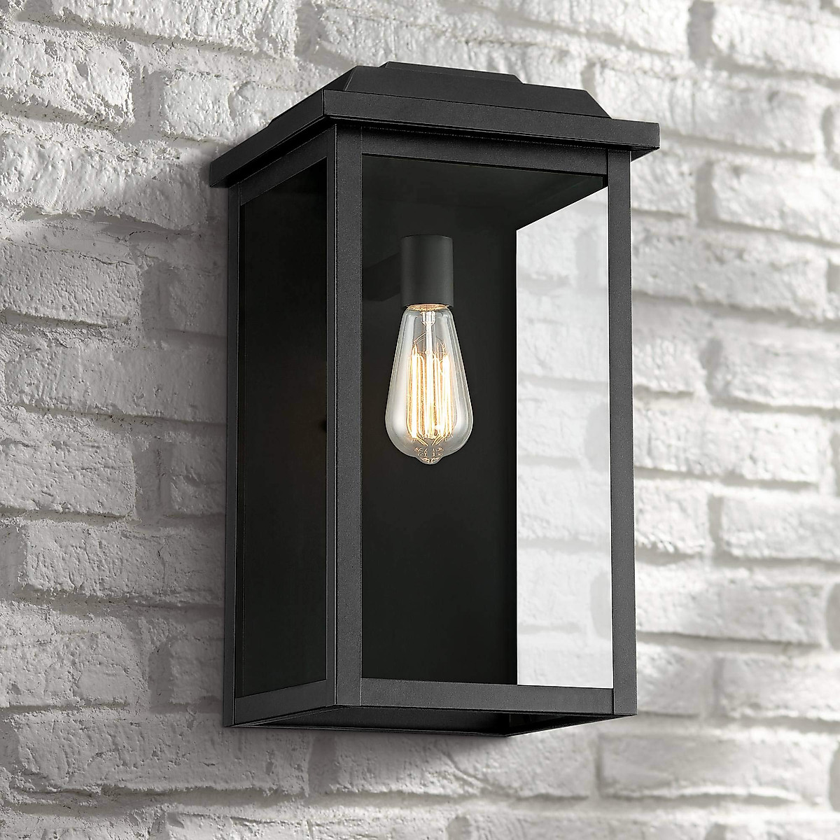 John Timberland Eastcrest Modern Outdoor Wall Light Fixture Textured Black 18 1/2" Clear Glass Panels for Exterior Barn Deck House Porch Yard Patio Outside Garage Front Door Garden Home Roof