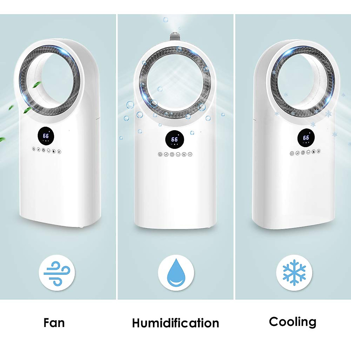 Evaporative Air Cooler 3 in 1, LifePlus Portable Bladeless Conditoner Fan with Wheel, Cooling & Humidification Function, Water Swamp Cooler with 1.32 Gallon Water Tank, 12H Timer and Remote Control