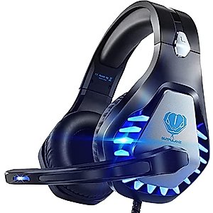 Headsets for Xbox One, PS4, PC, Nintendo Switch, Mac, Gaming Headset with Stereo Surround Sound, Over Ear Gaming Headphones with Noise Canceling Mic, LED Light (Headsets Black)