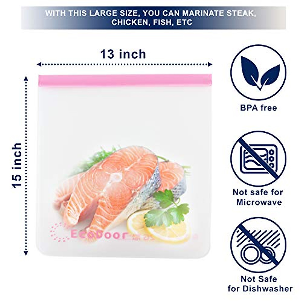 Ecodoor Reusable 2 Gallon Capacity Food Storage & Freezer Bags (4 Bags)