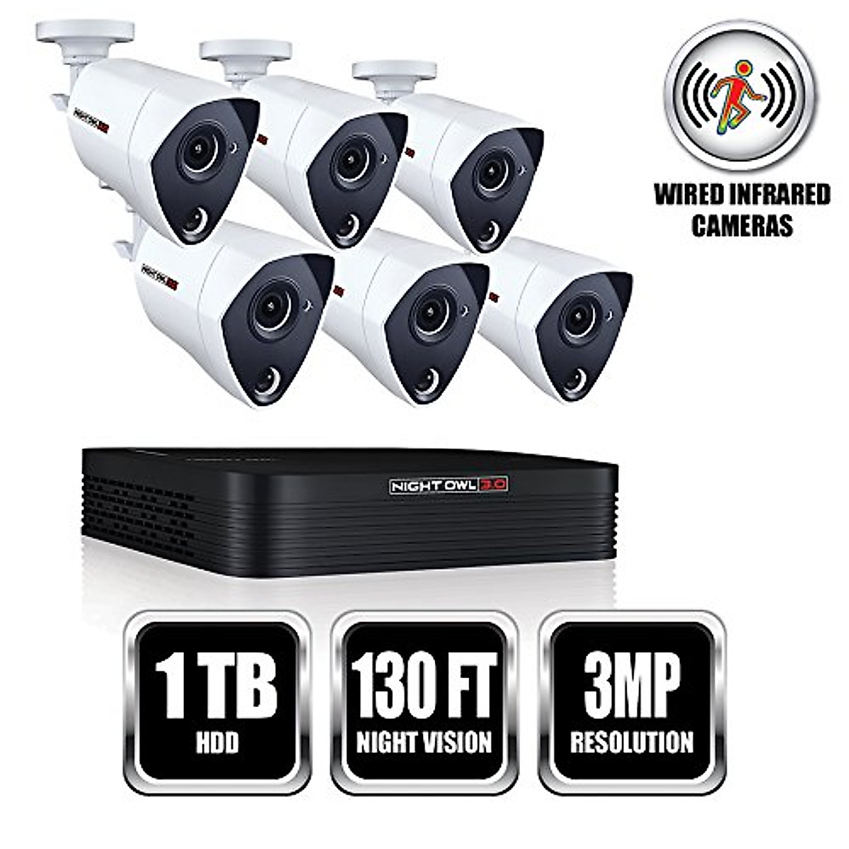 Night Owl WM-861P-3MP 8 Channel 3MP Extreme HD Video Security DVR with 1 TB HDD and 6X 3MP Wired Infrared Cameras
