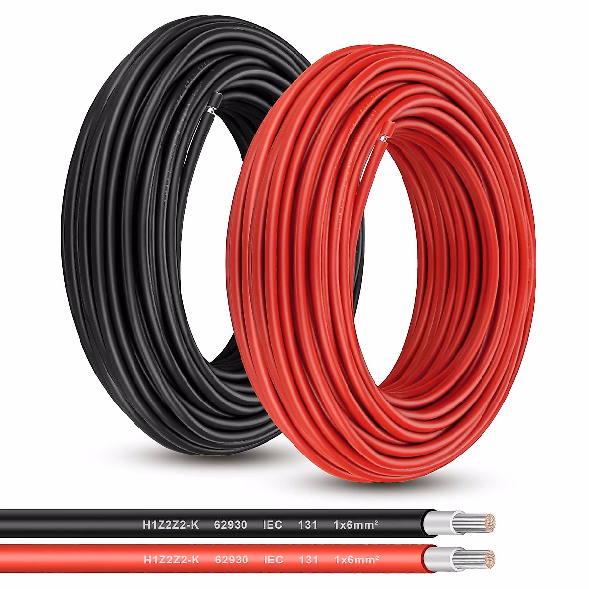 Shirbly Solar Panel Wire - 80FT Black & 80FT Red Tinned Copper Wire, 10AWG (6mm²) PV Wire Solar Extension Cable for Outdoor Automotive RV Boat Marine Solar Panel- Black & Red (10AWG 80FT)