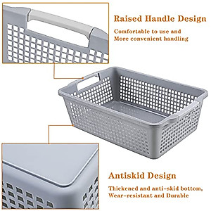 LOSYHU 6Pack Plastic Storage Baskets, Woven Plastic Baskets, Gray Small Weave Bins Organizer for Kitchens, Cabinets, Bathrooms, Bedrooms, Countertop, under Sink or on Shelves (11.2"x7.5"x3.8")