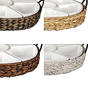 Serving Tray and Serving Dishes, RANDEFURN 7-Set Gold Platters for Parties,15.5 x 15.5 inches, Divided Serving Trays & Platters, Portable Handle,Gold