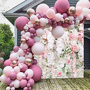 7X5FT Pink White Rose Flower Backdrop Party Bridal Shower Photoshoot Valentine's Day Mother's Day Wedding Anniversary Baby Shower Couple Shooting Background Cake Table Banner