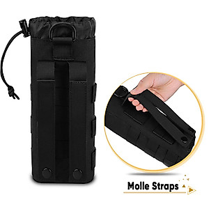 FUNANASUN Tactical Water Bottle Pouch, Drawstring Military H2O Molle Water Bottle Holder Bag Mesh Hydration Carrier Black