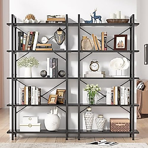 Tribesigns 5 Tier Black Bookshelf, Modern Etagere Bookcase with Metal Frame, Tall Book Shelf Unit for Living Room, Study, Home Office (2, Black)