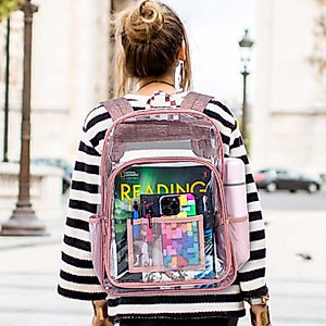 KLFVB Clear Backpack Heavy Duty, See Through Transparent Bookbag - Pink One Size