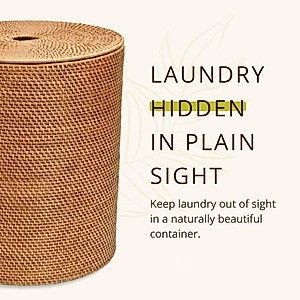 KOUBOO 1030001 Rattan Hamper with Cotton Liner, 18" x 18" x 22", Honey Brown