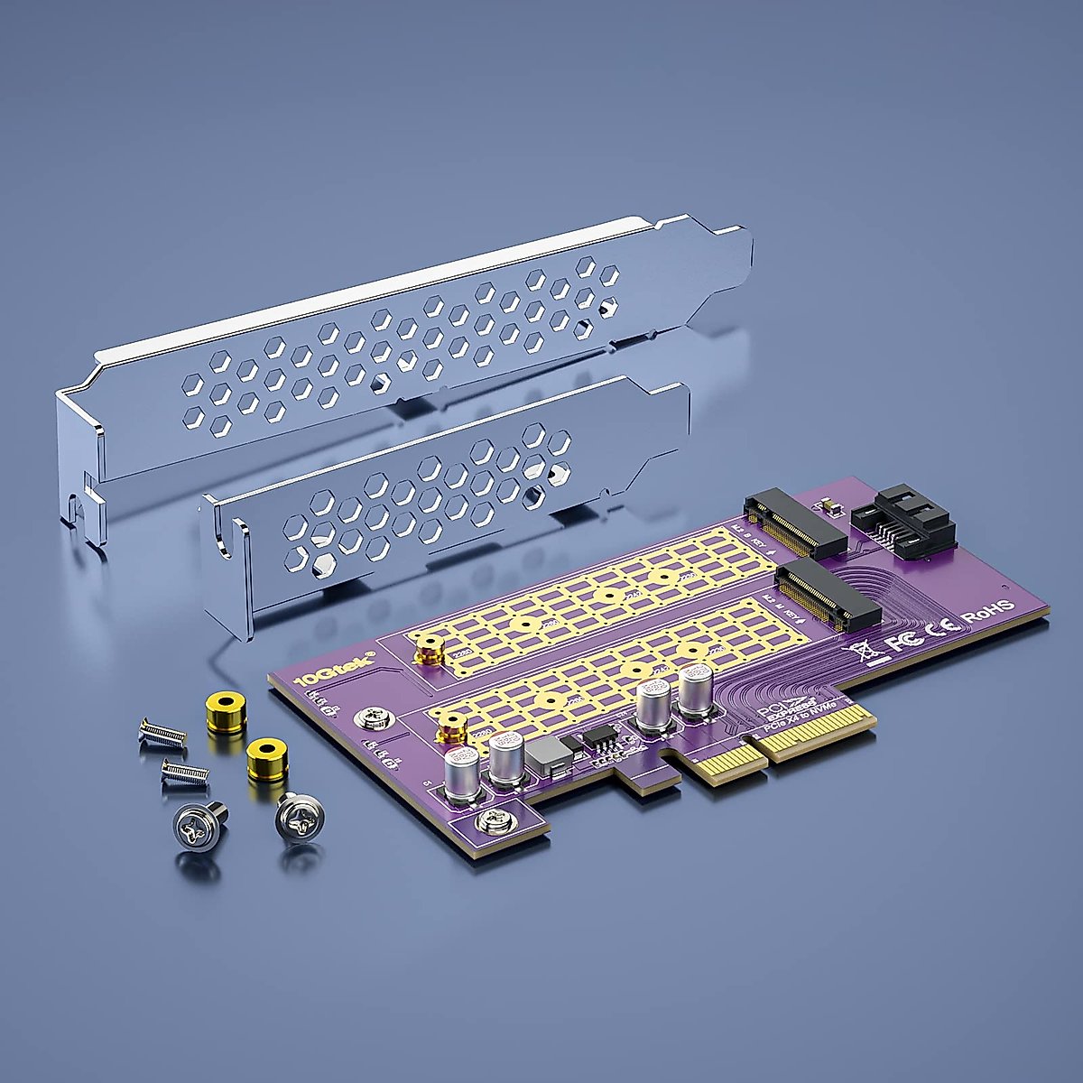 10Gtek 2-Port M.2 NVMe Adapter M-Key and B-Key, PCIe X4 Gen3.