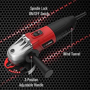 KEYFINOOL 6 Amp Grinder Power Tools, 12000RPM 4-1/2Inch Angle Grinder Tools With 3 Position Adjustable Support Handle, Fast Heat Dissipation, Include Spanner, Safety Guard for Grinding/Cutting