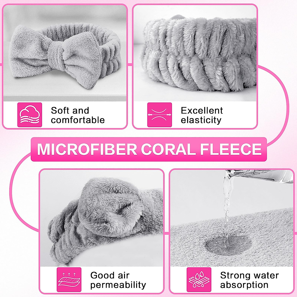 SLNZAPTY 8 Pcs Face Wash Headband, Spa Makeup Headband, Fluffy Bow Facial Headband, Soft Microfiber Skin Care Head Wrap, Shower Bathing Yoga Hair Band for Women - Multicolor