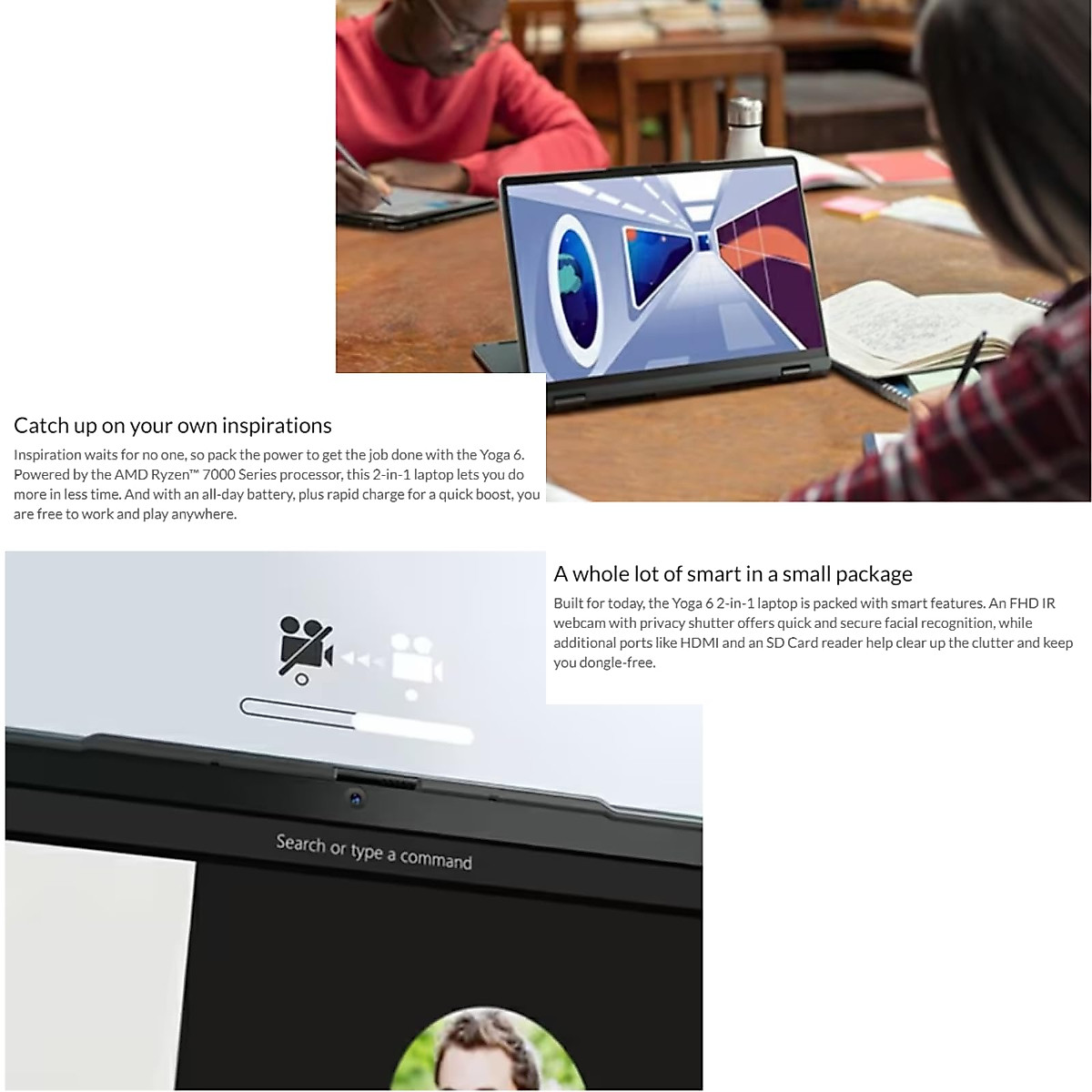 Lenovo 2023 Newest Yoga 6 2-in-1 Laptop for Business, 13.3" WUXGA Touchscreen, AMD Ryzen 5 7530U (up to 4.5GHz, Beats i5-1135G7), 8GB RAM, 512GB SSD, AMD Radeon Graphics, Wi-Fi, Windows 11 Home