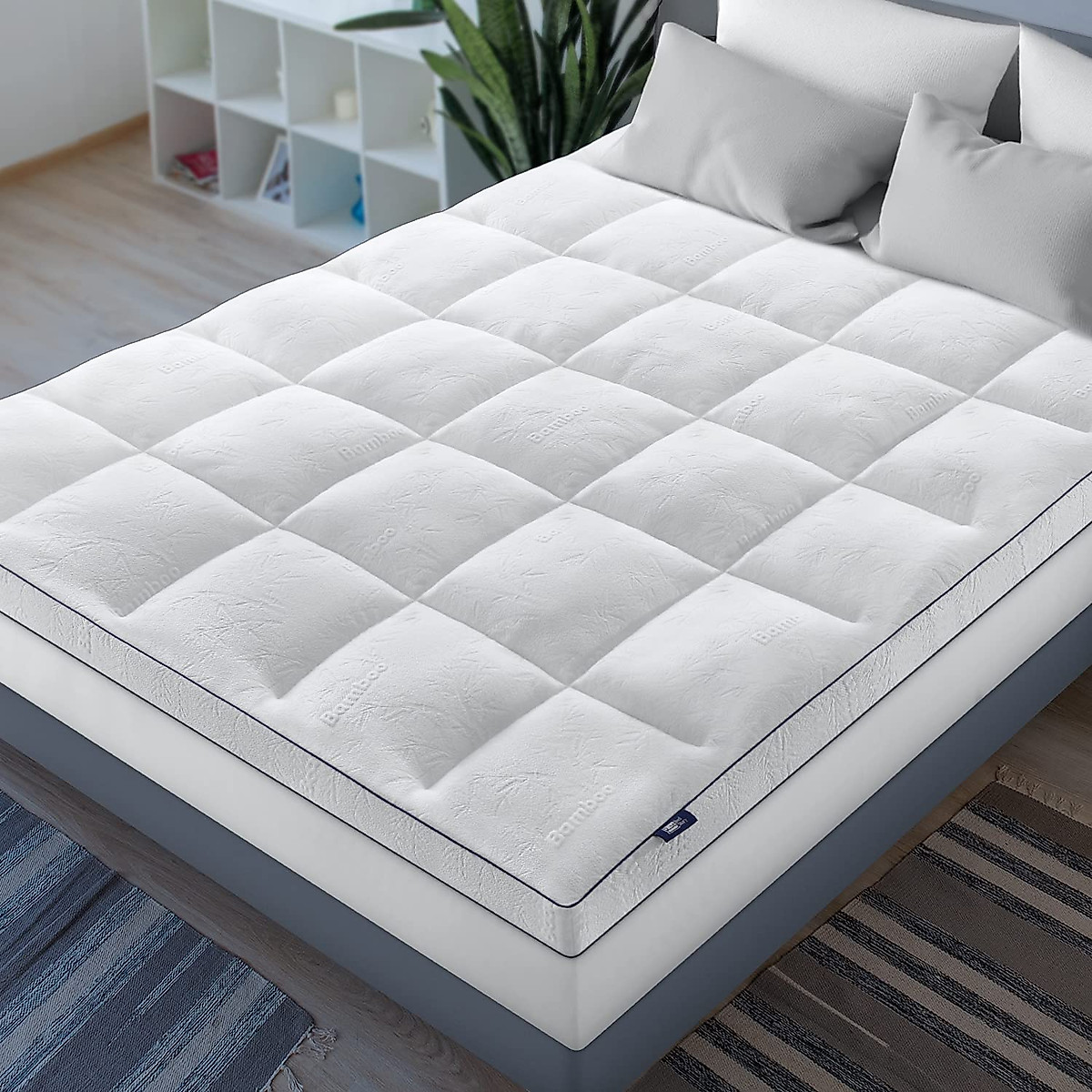 BedStory Bamboo Mattress Topper King, Extra Thick Cooling Mattress Pad Overfilled Never Goes Flat, Lumbar Strain Relieving, Back Pain Relief Improve Sleep Quality