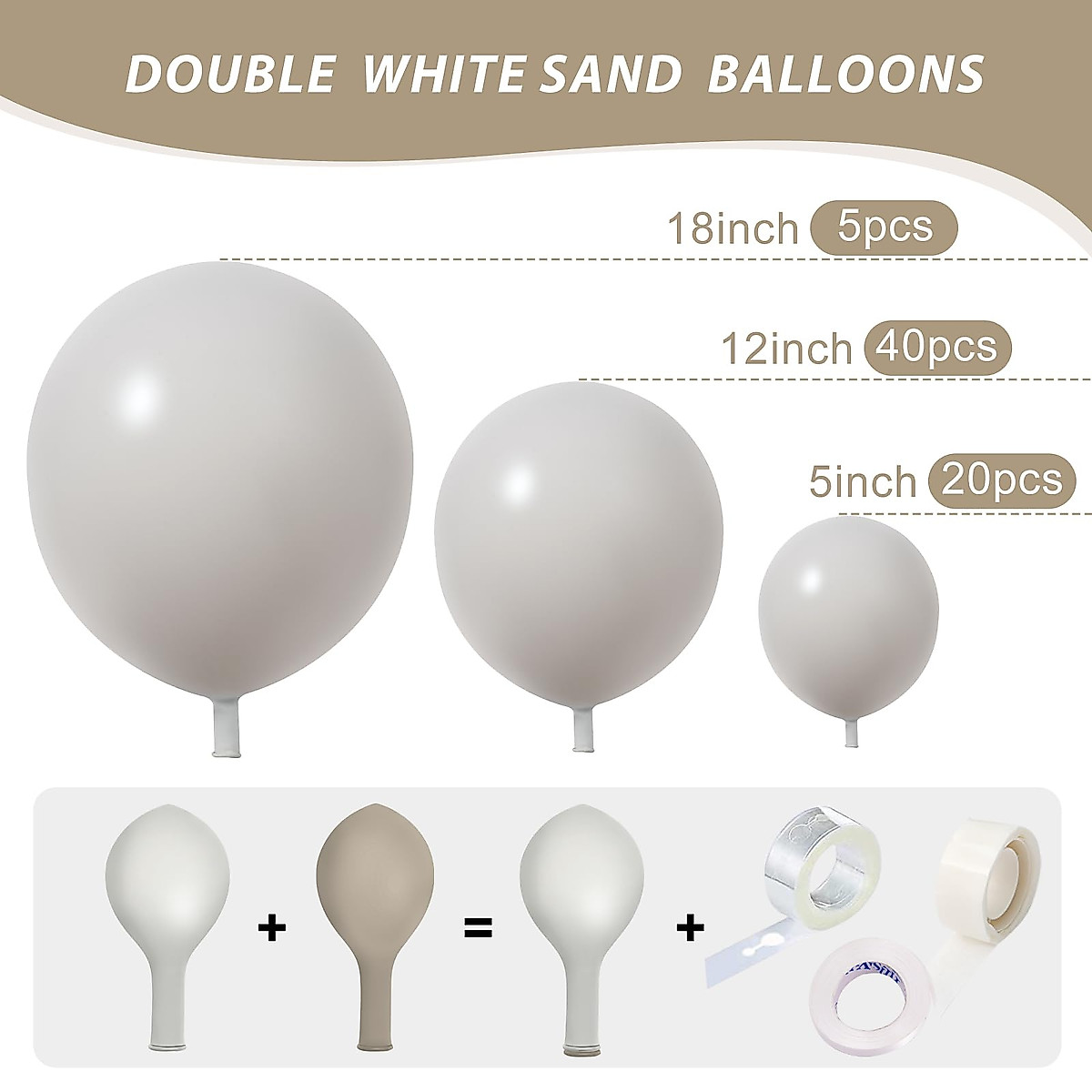 White Balloons Double White Sand Stuffed Balloons White Balloons Different Sizes 18 12 5 Inch for Garland Arch White Balloons Arch Kit For Neutral Baby Shower Bridal Wedding Birthday Party Decor