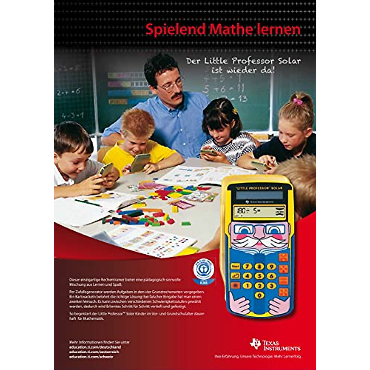 Texas TI-Little Professor Solar LPROF/PWB/11E1 TI-Little Professor Education Calculator Yellow