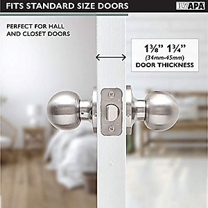 Ilyapa Passage Door Knob for Hall/Closet - Ball, Satin Nickel Interior Keyless Non Locking Round Door Handle, Satin Nickel