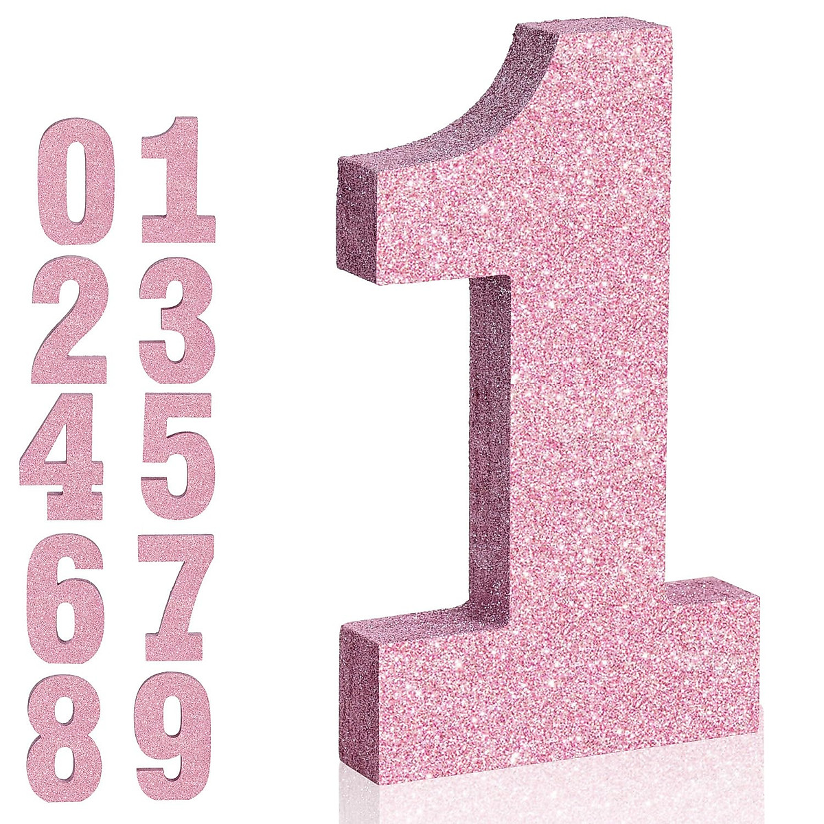 TONIFUL 8 Inch Pink Glitter Number 1 Table Centerpiece 0-9 Pink Birthday Party Decorations,Pink Digit 1 for Birthday,Chrismas,Graduation,Bridal Shower,Valentine's Day,Anniversary Party Supplies