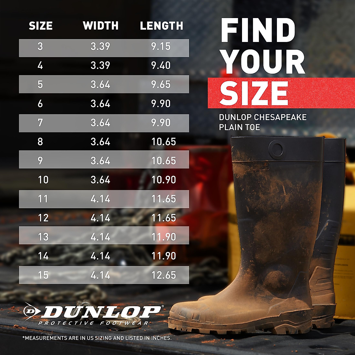 DUNLOP Protective Footwear, Chesapeake Plain Toe, 100% Waterproof, Lightweight and Durable PVC Boots, Slip Resistant, 8677577.14, Size 14 US, Black