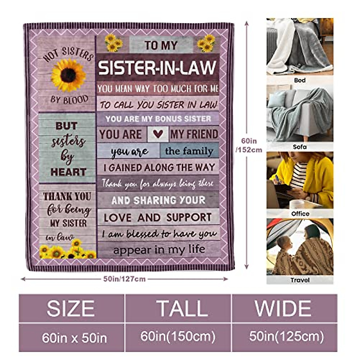 Quilazy Mothers Day Sister in Law Gifts for Sister in Law, Sister in Law Birthday Gifts, Gift for Sister in Law, Sister in Law Wedding Mother's Day Birthday Gift for Sister in Law Blanket 60"x 50"