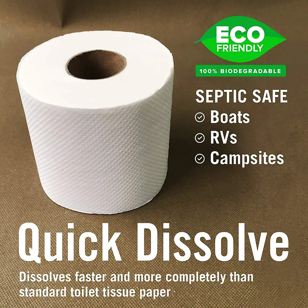 Boat and RV Toilet Paper, Septic Safe Quick Dissolving Tissue, 12 Single Rolls, Biodegradable 2-Ply for Marine, Travel, and Camper Systems, Camping Tank-Safe Bulk Pack
